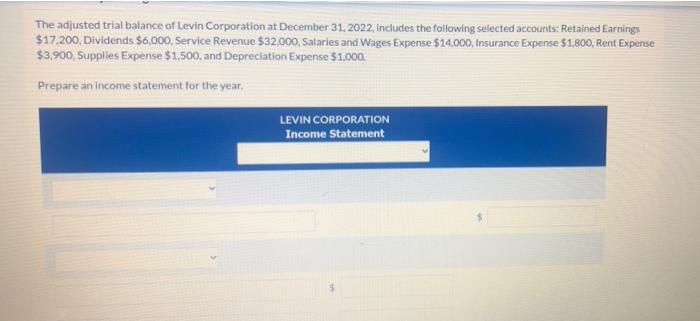 Solved The adjusted trial balance of Levin Corporation at | Chegg.com