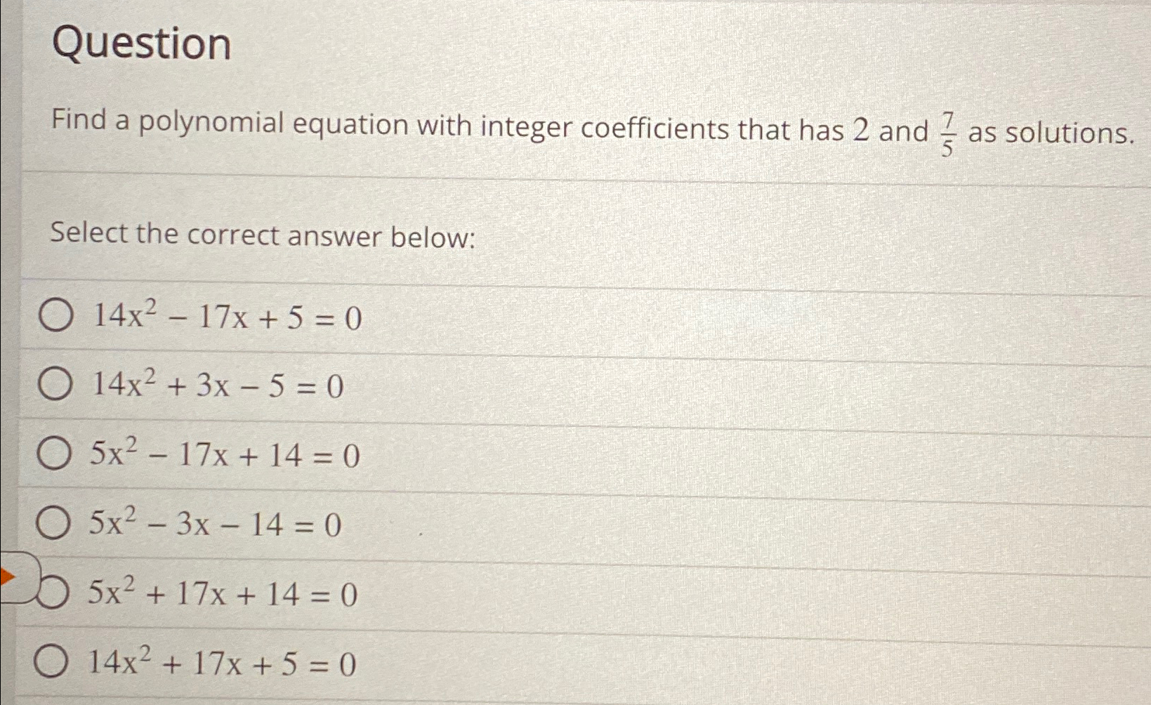 Solved QuestionFind a polynomial equation with integer | Chegg.com