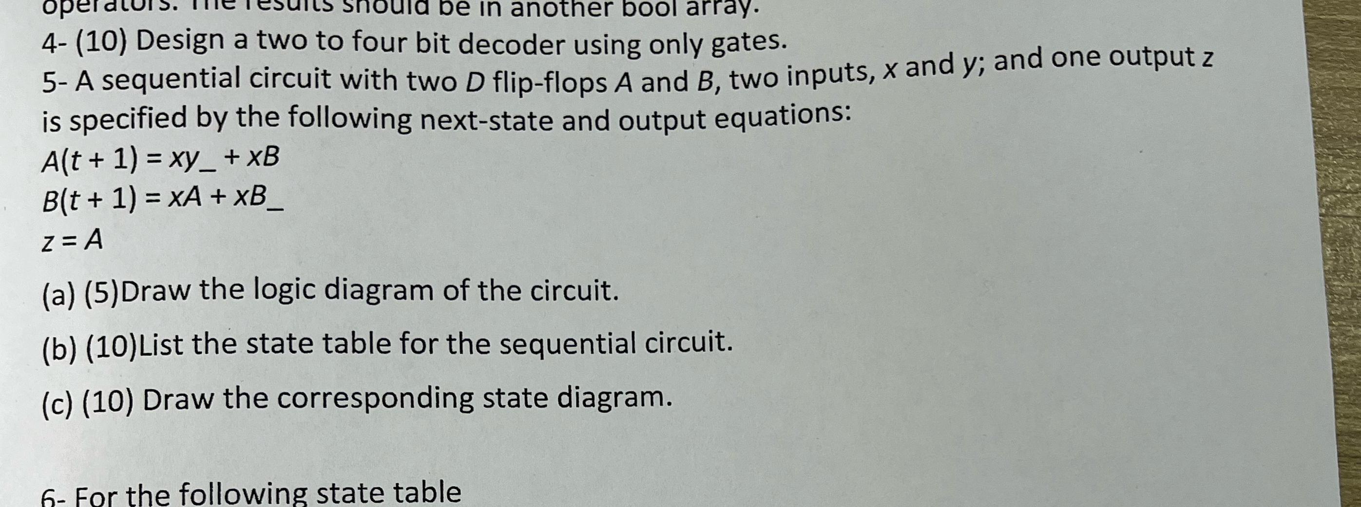 Solved 4- (10) ﻿Design a two to four bit decoder using only | Chegg.com