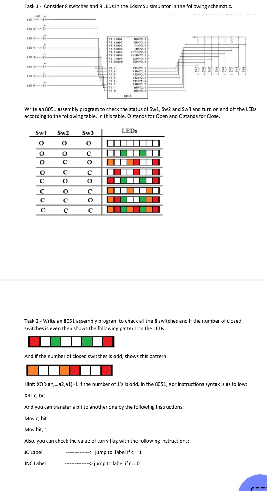 Solved Task 1 - ﻿Consider 8 ﻿switches and 8 ﻿LEDs in the | Chegg.com