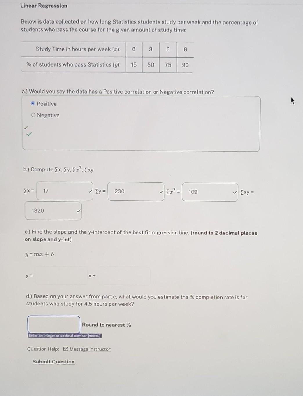 Solved Linear Regression Below is data collected on how long | Chegg.com