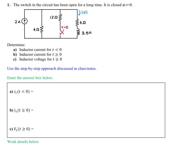Solved 1. The switch in the circuit has been open for a long | Chegg.com