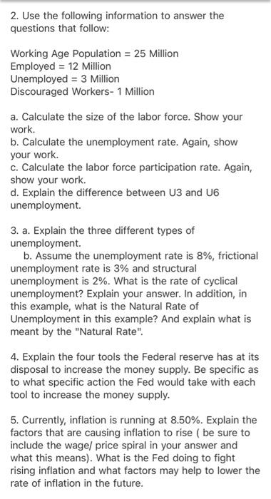 Solved 2. Use the following information to answer the | Chegg.com
