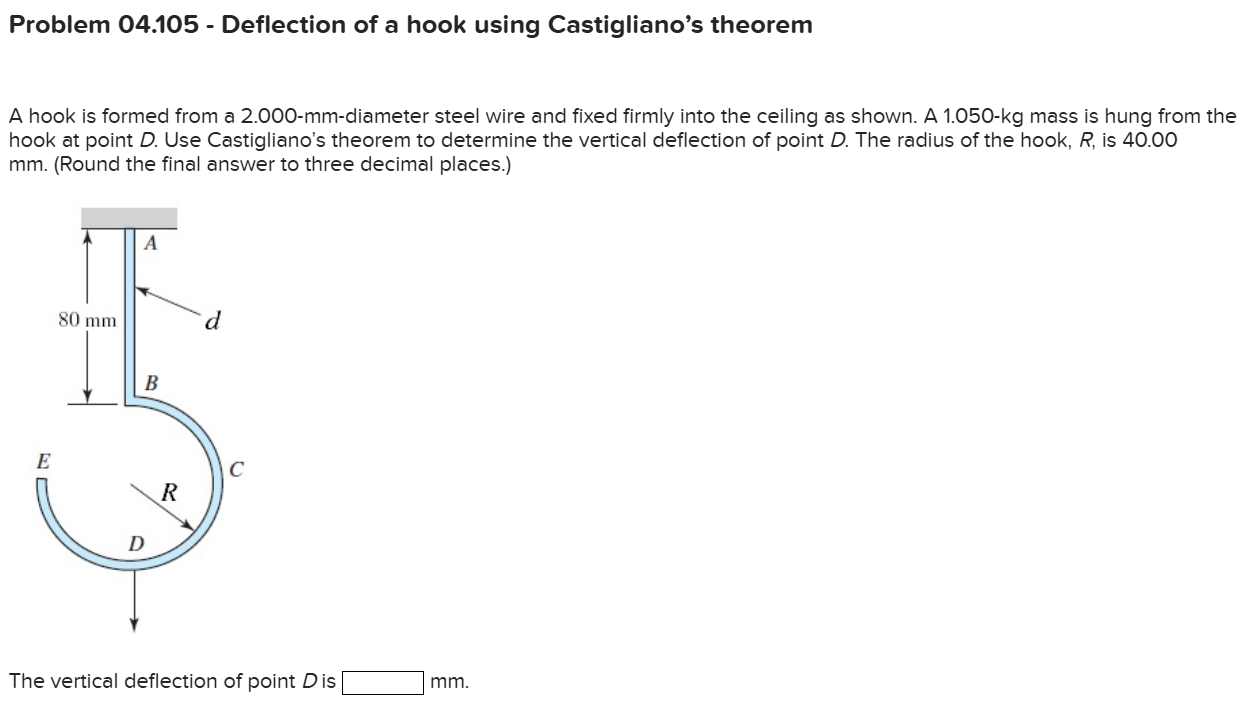 Problem 04.105 - ﻿Deflection of ﻿a hook using | Chegg.com