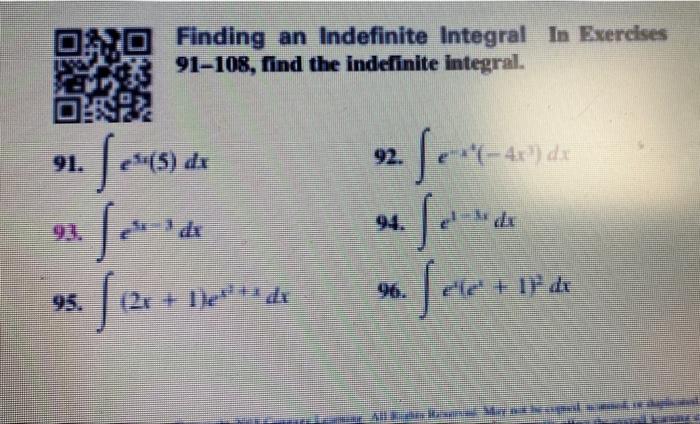 Solved Finding an Indefinite Integral In Exercises 91-108, | Chegg.com