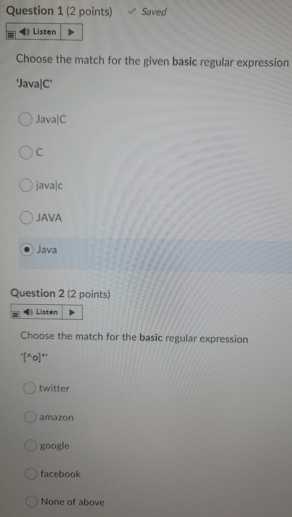 Solved Question 1 (2 points) Saved Listen Choose the match | Chegg.com