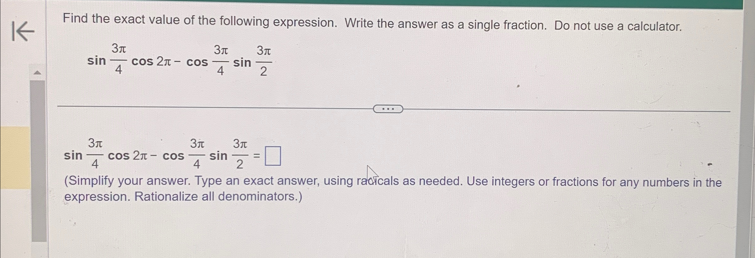 Solved Find the exact value of the following expression. | Chegg.com