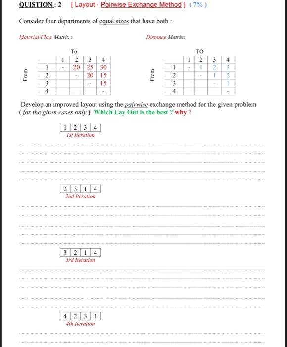 Solved QUISTION: 2 [Layout - Pairwise Exchange Method ] (7%) | Chegg.com