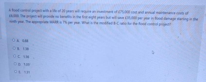 Solved A flood control project with a life of 20 ﻿years will | Chegg.com