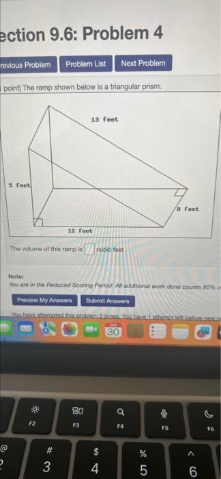 Solved point) The ramp shown below is a triangular prism. | Chegg.com