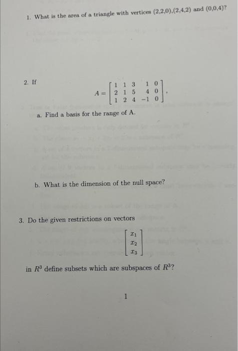 Solved 1. What is the area of a triangle with vertices | Chegg.com