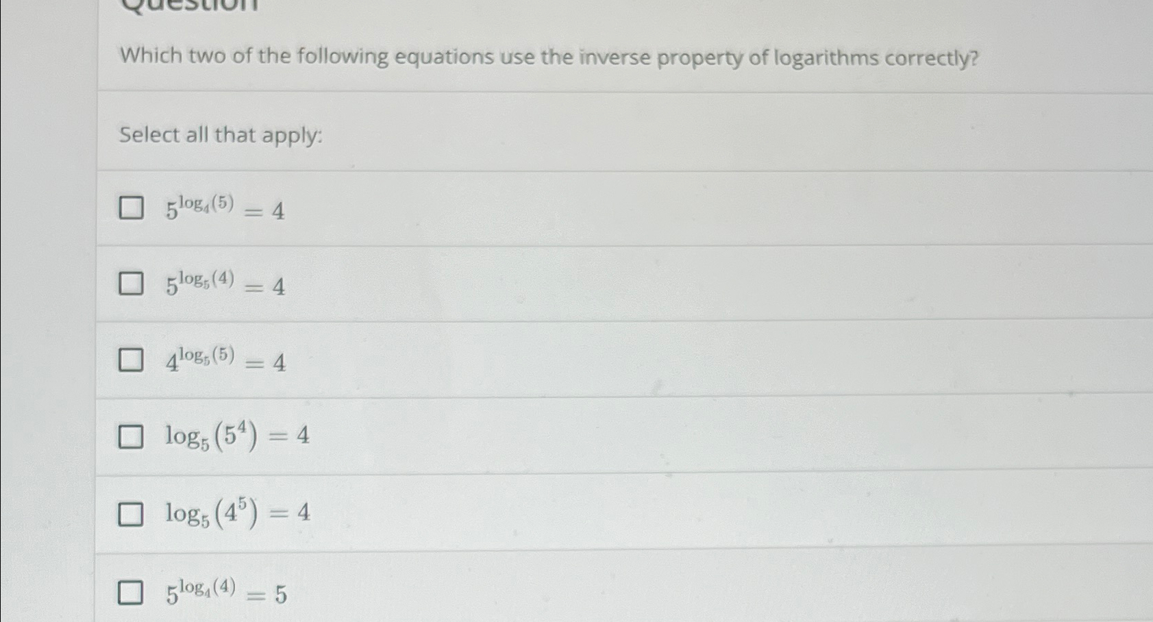 Solved Which two of the following equations use the inverse | Chegg.com