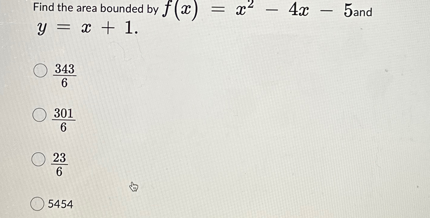 Solved Find the area bounded by f(x)=x2-4x-5 ﻿and | Chegg.com