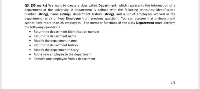 Solved Q3. (35 marks) We want to create a class called | Chegg.com