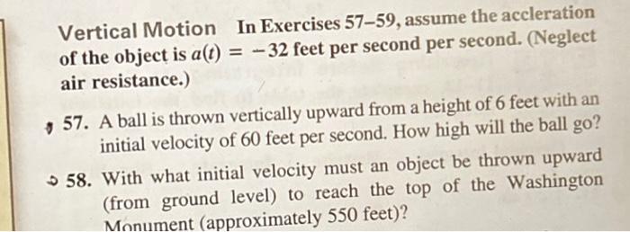 Solved Vertical Motion In Exercises 57-59, assume the | Chegg.com