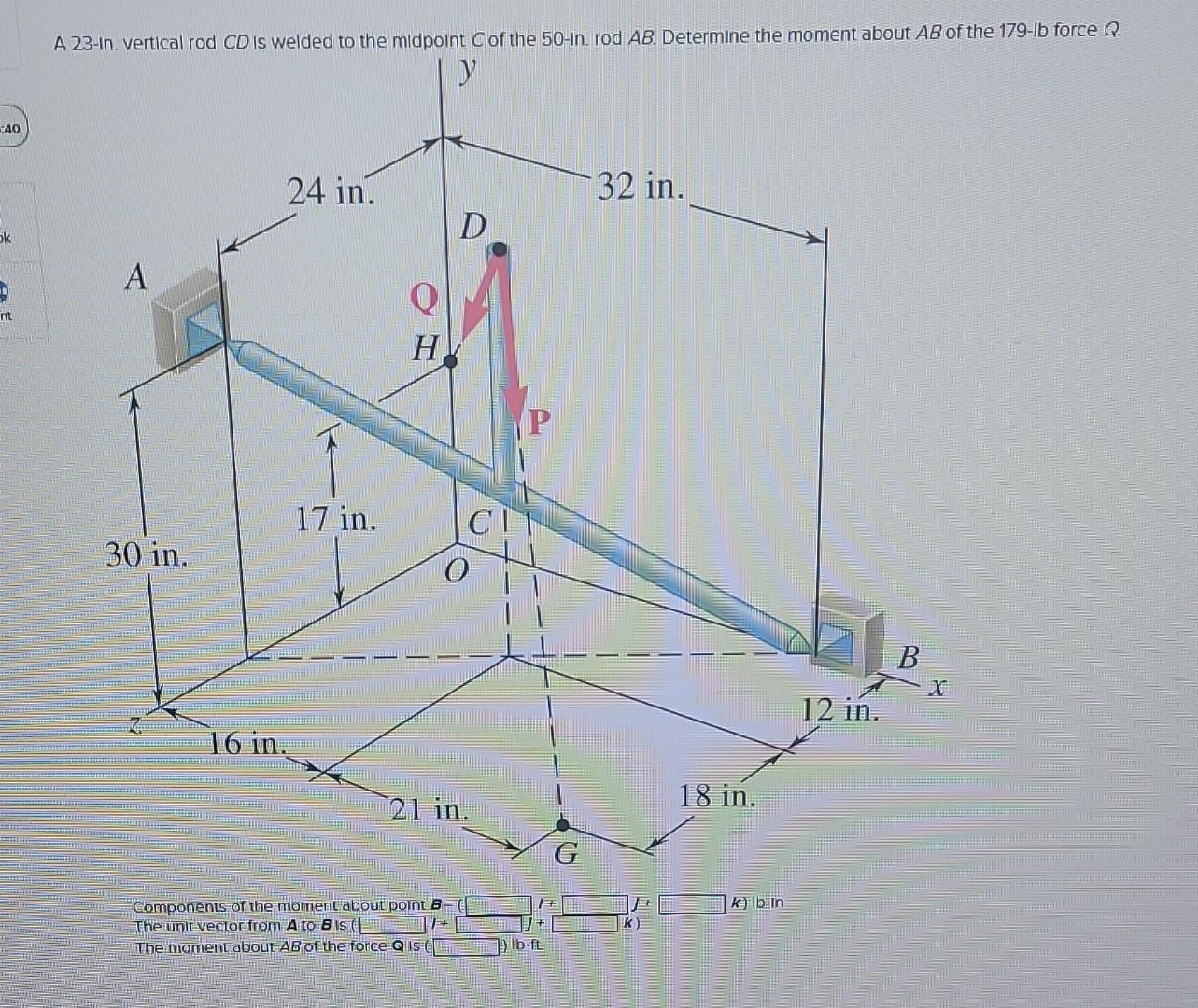 A 23-In. vertical rod CD is welded to the midpoint C | Chegg.com