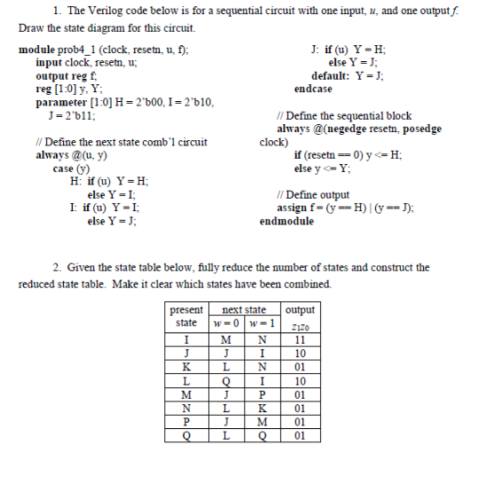 1. ﻿The Verilog code below is for a sequential | Chegg.com