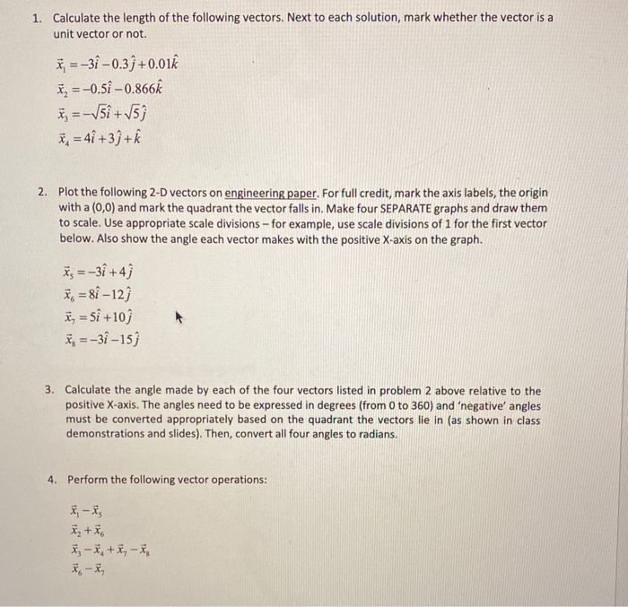 Solved 1. Calculate the length of the following vectors. | Chegg.com