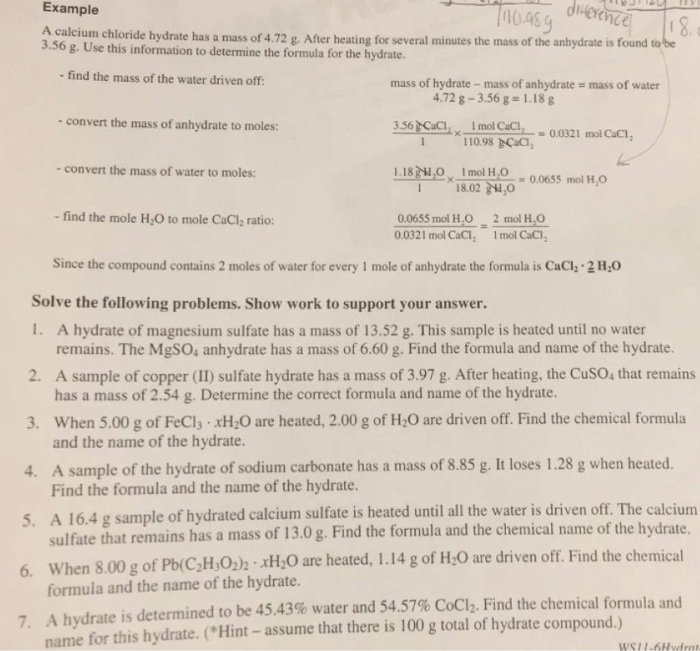 Solved direrence Example 110.989 A calcium chloride hydrate | Chegg.com