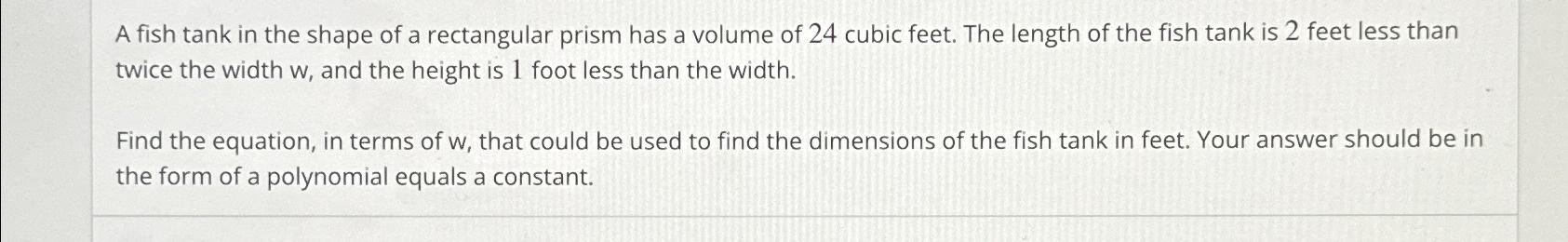 Solved A fish tank in the shape of a rectangular prism has a | Chegg.com