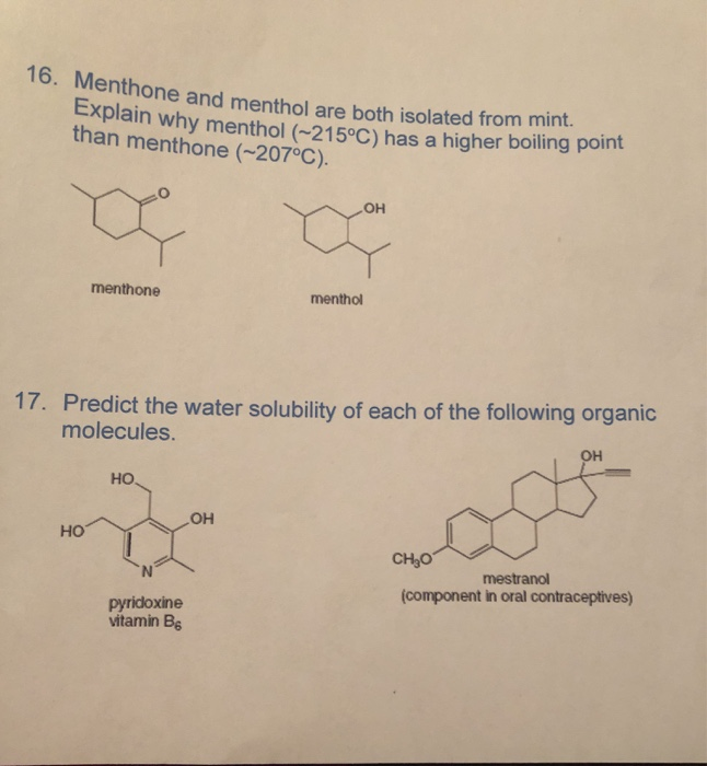 Solved 16. Menthone and menthol are bo Explain why menthol | Chegg.com