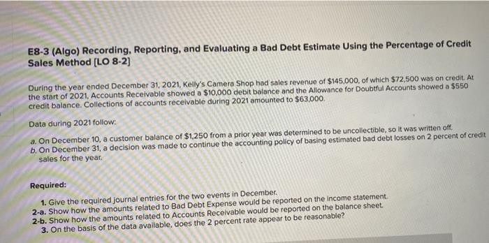 Solved E8-3 (Algo) Recording, Reporting, and Evaluating a | Chegg.com