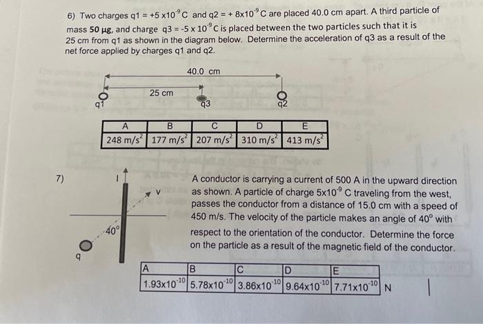 Solved 6) Two charges q1=+5×10−9C and q2=+8×10−9C are placed | Chegg.com