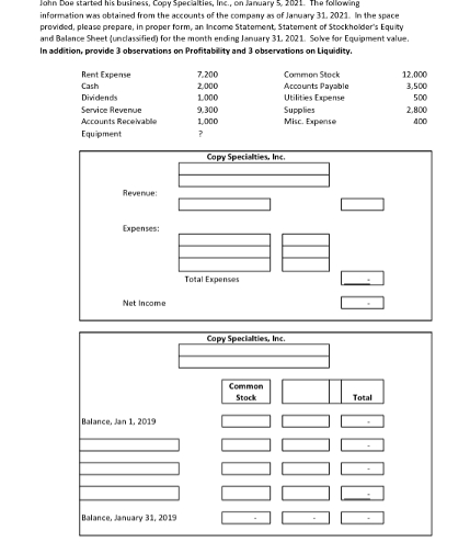 Solved John Doe started his Business, Copy Specialties, | Chegg.com