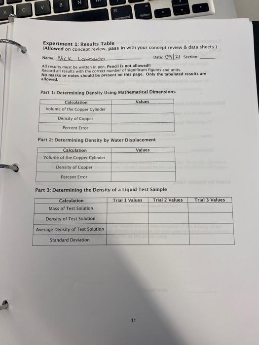Solved Part 3: Determining the density of a test sample Mass | Chegg.com