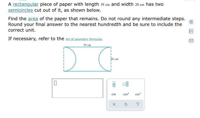 Solved A rectangular piece of paper with length 39 em and | Chegg.com