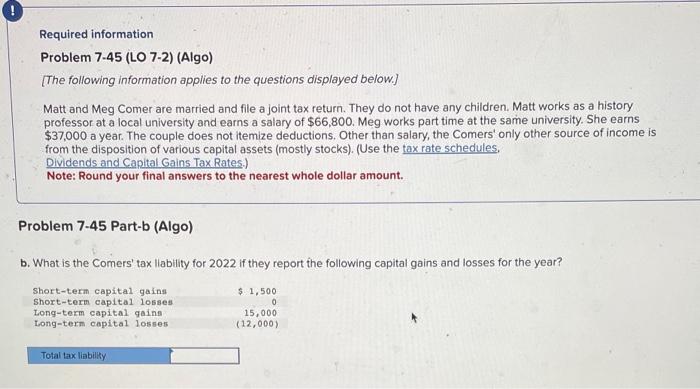 Solved Required information Problem 7-45 (LO 7-2) (Algo) | Chegg.com