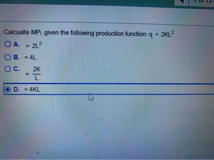 Solved Calculate MPK given the following production | Chegg.com