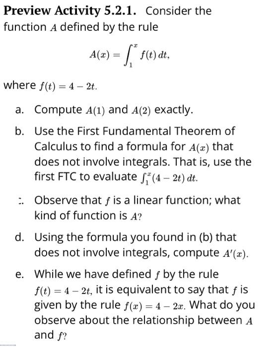 Solved Preview Activity 5.2.1. Consider the function A | Chegg.com