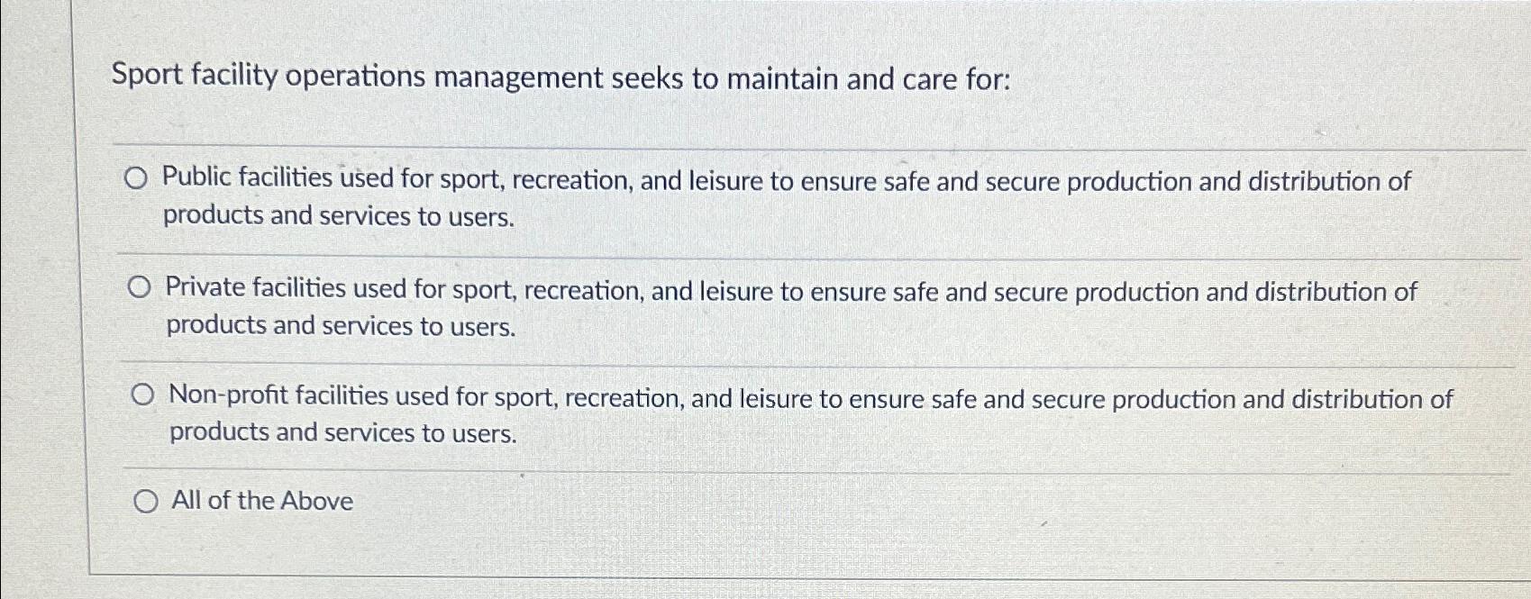 Solved Sport facility operations management seeks to | Chegg.com