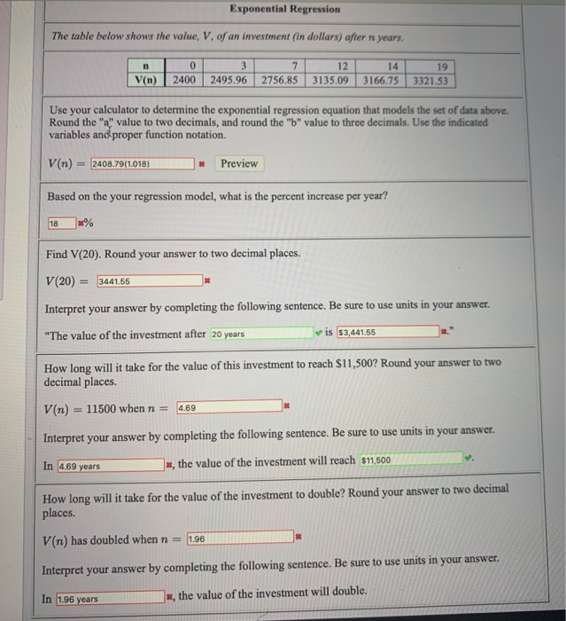 Exponential Regression The table below shows the | Chegg.com