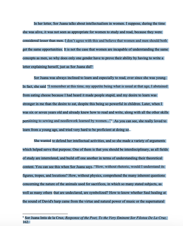 Solved In her letter, Sor Juana talks about intellectualism | Chegg.com