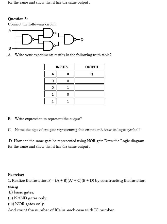 Solved The Experiment to be done individually a. Construct | Chegg.com