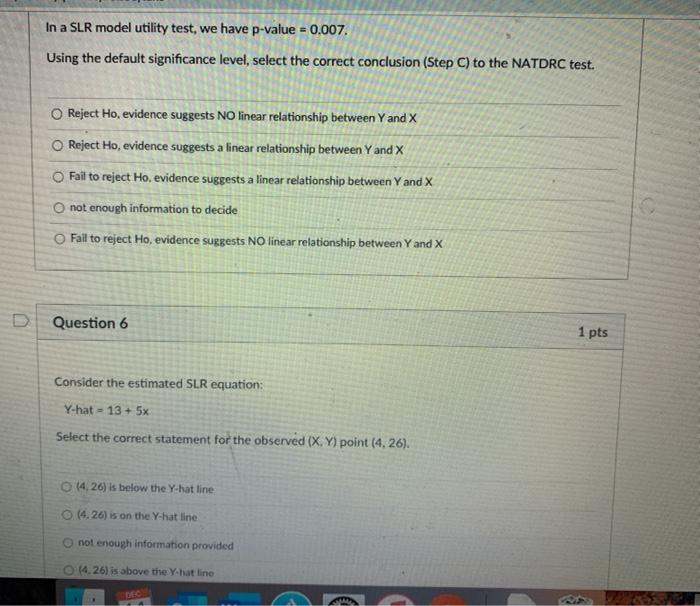 Solved In a SLR model utility test, we have p-value = 0.007. | Chegg.com