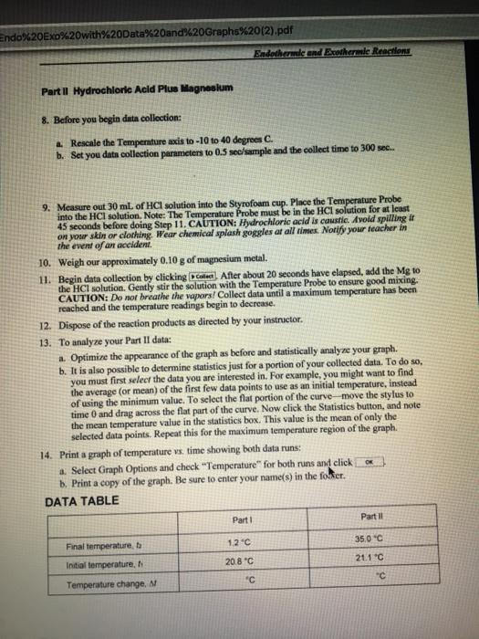 Solved Experiment 1 Endothermic and Exothermic Reactions | Chegg.com