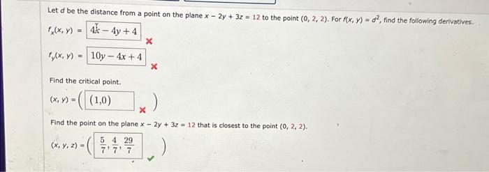 Solved Let d be the distance from a point on the plane | Chegg.com