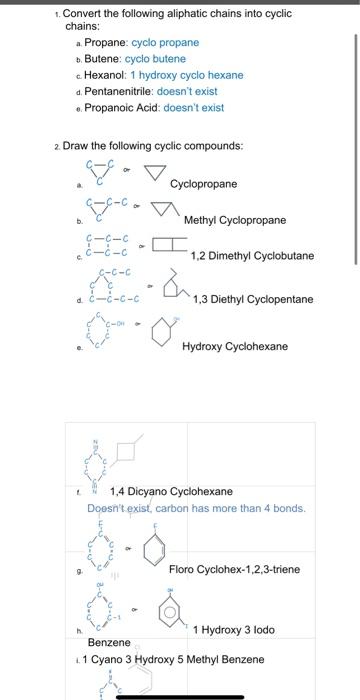 Solved 1. Convert the following aliphatic chains into cyclic | Chegg.com