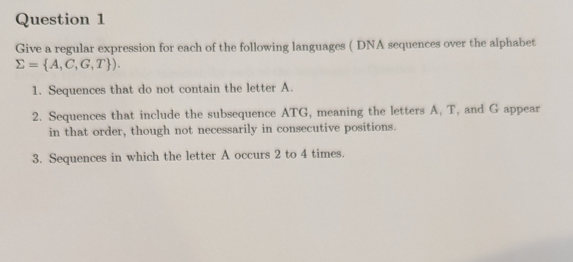 Solved Question 1Give a regular expression for each of the | Chegg.com