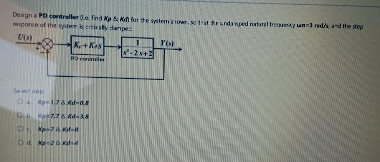 Solved Design a PD controller (i.e. find Kp & Kd) for the | Chegg.com