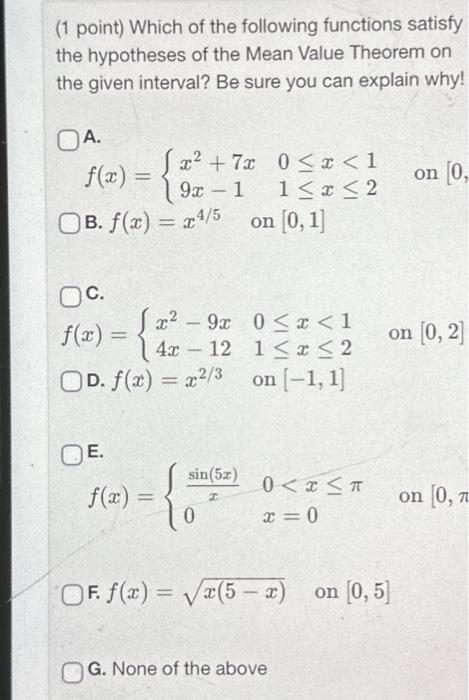 Solved (1 point) Which of the following functions satisfy | Chegg.com