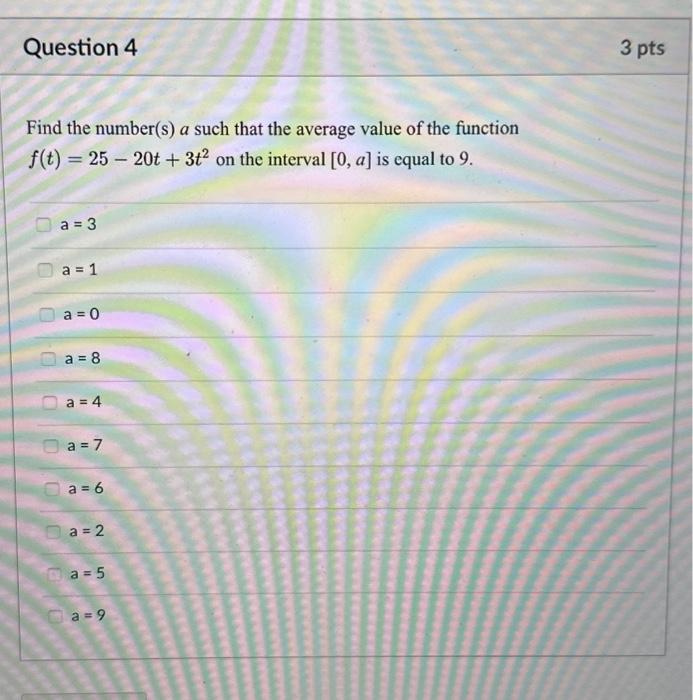 Solved Find the number(s) a such that the average value of | Chegg.com