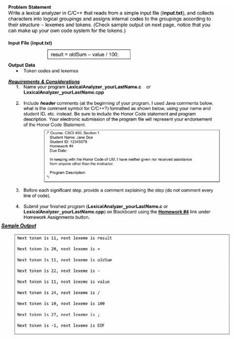 Solved Problem Statement Write A Lexical Analyzer In Cc