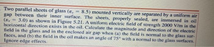 Solved Two parallel sheets of glass (εr=8.5) mounted | Chegg.com