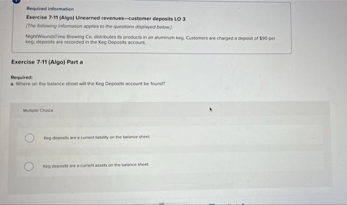 Solved Required information Exercise 7.11 (Algo) Unearned | Chegg.com