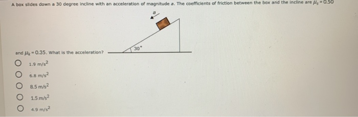 Solved A box slides down a 30 degree incline with an | Chegg.com