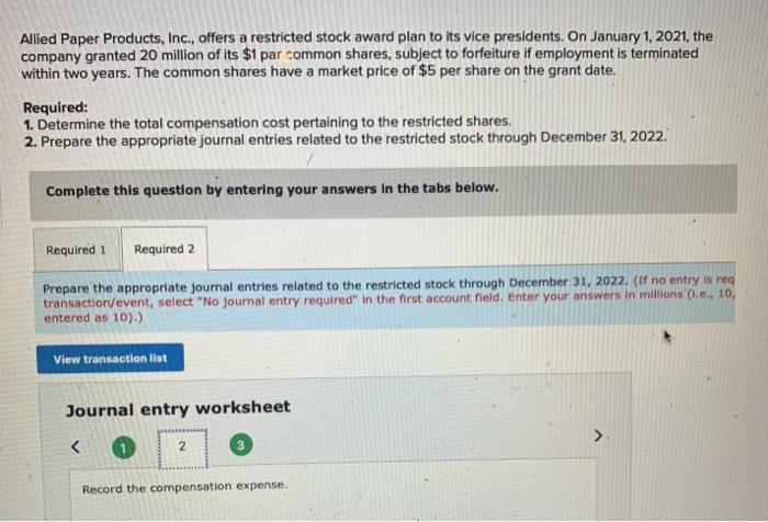 Solved Allied Paper Products, Inc., offers a restricted | Chegg.com